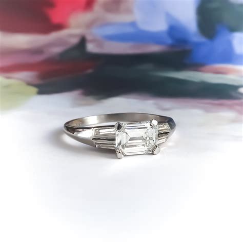 Vintage 1940s East West 94ct T W Emerald Cut Diamond And Baguette