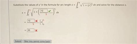 solved substitute the values of y′ in the formula for arc