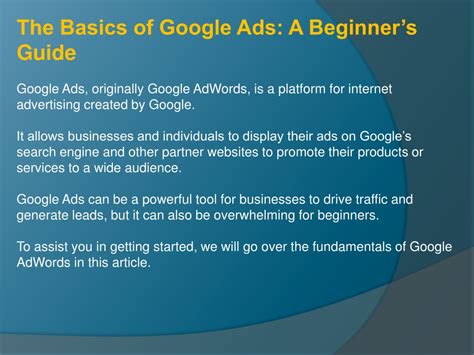 PPT The Basics Of Google Ads A Beginners Guide PowerPoint Presentation ID 12079281