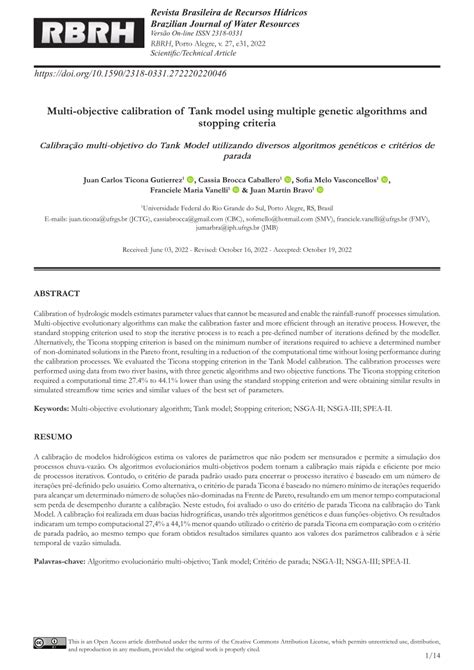 Pdf Multi Objective Calibration Of Tank Model Using Multiple Genetic