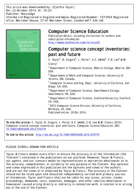 Pdf Computer Science Concept Inventories Past And Future