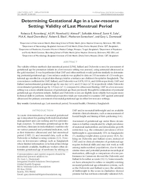 Pdf Determining Gestational Age In A Low Resource Setting Validity Of Last Menstrual Period
