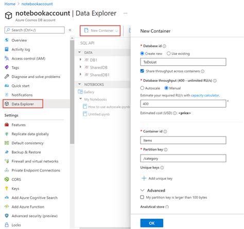 Create An Azure Cosmos Account Database Container And Items From The