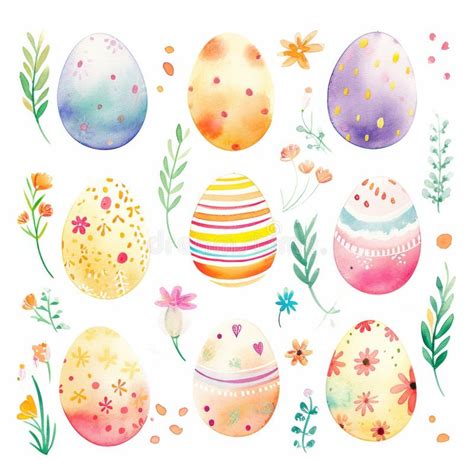 Adorable Easter Eggs With Stripes Watercolor Hand Drawn Clipart Chic
