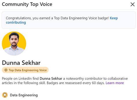 Dunna Sekhar On Linkedin Dataengineering Topvoice Achievement