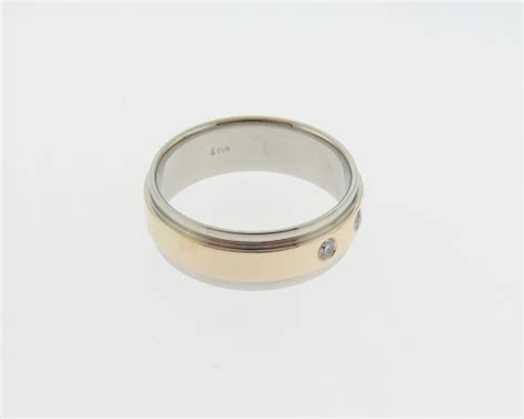 Genuine Diamonds Solid 14k Two Tone Gold Ring 75mm Wide Band Size 8 Ebay