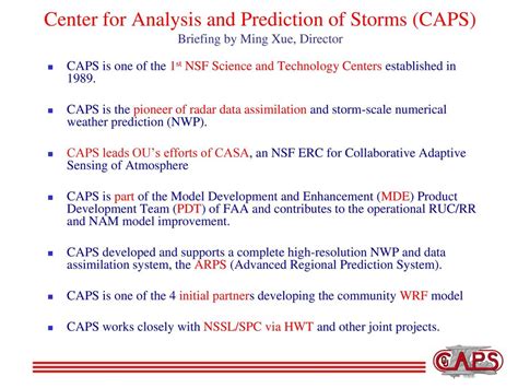 Center For Analysis And Prediction Of Storms Caps Briefing By Ming Xue Director Caps Is One