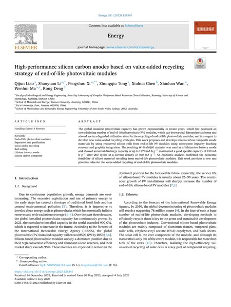 Pdf High Performance Silicon Carbon Anodes Based On Value Added Recycling Strategy Of End Of