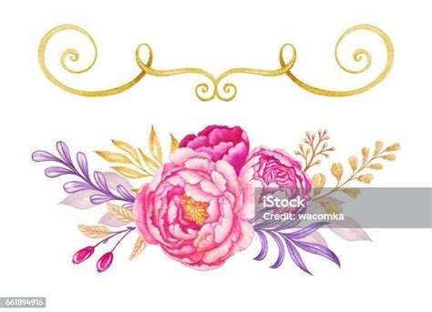 신선한 분홍색 모란 화 환 장미와 녹색 잎 수채화 꽃 꽃다발 그림 플로랄 디자인 요소 0명에 대한 스톡 벡터 아트 및 기타 이미지 0명 갈란드 장식품 개화기 Istock