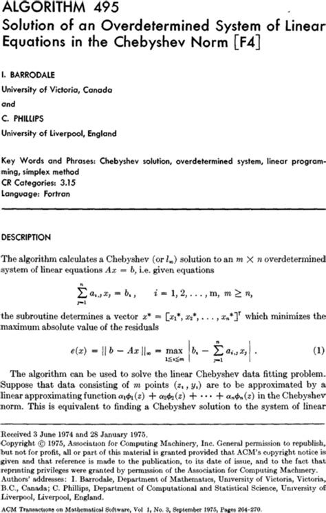 Algorithm 495 Solution Of An Overdetermined System Of Linear Equations