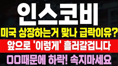 인스코비주가전망 미국 상장하는거 맞나 급락이유 Oo때문에 하락 속지마세요 앞으로 이렇게 흘러갈겁니다 인스코비 인스코비전망 Youtube