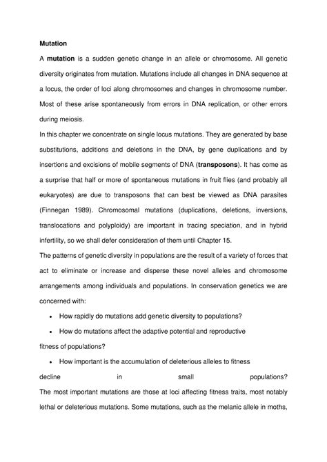 Mutation Chapter Mutation A Mutation Is A Sudden Genetic Change In An Allele Or Chromosome