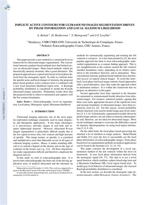 Pdf Implicit Active Contours For Ultrasound Images Segmentation Driven By Phase Information