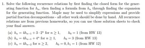 Solved Solve The Following Recurrence Relations By First Chegg