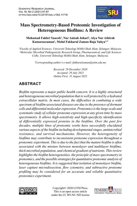 Pdf Mass Spectrometry Based Proteomic Investigation Of Heterogeneous Biofilms A Review
