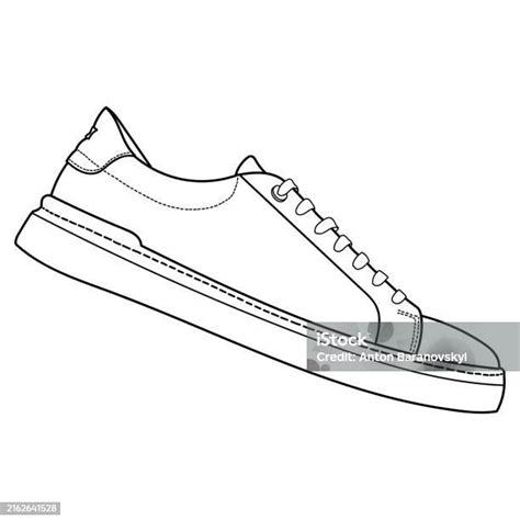 손으로 그린 클래식 가죽 스니커즈 체육관 신발 측면 및 평면도 다양한 보기의 이미지 전면 후면 상단 측면 단독 및 3d 보기