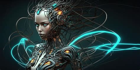 Premium Photo Generative Ai Futuristic Female Humanoid Robot With