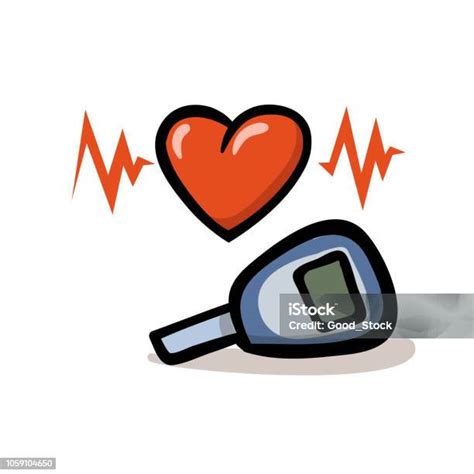 Glucometer 그리고 심장입니다 포도 당 테스트 의료 진단 장비입니다 의료 모니터링 개념입니다 평면 디자인 아이콘입니다 평면 벡터 일러스트입니다 흰색 배경에 고립