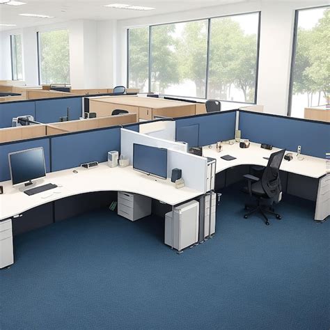 Premium Photo Office Desk With Multiple Working Stations Generated By AI