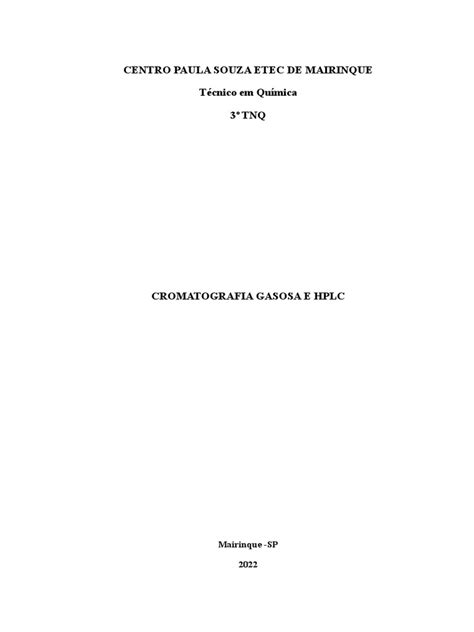 Cromatografia Gasosa E Hplc Pdf Cromatografia Cromatografia Líquida De Alta Performance