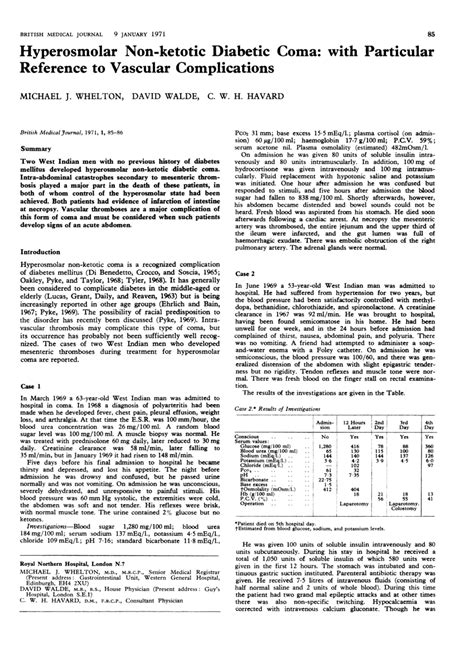 Pdf Hyperosmolar Non Ketotic Diabetic Coma With Particular Reference To Vascular Complications