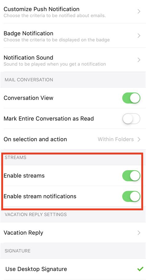 how to delete disable or remove streams from the mail app