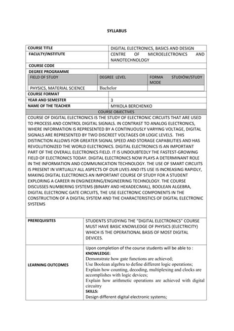 syllabus course title digital electronics basics and design