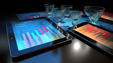 Statistics Chart Visual Representation Of Marketing With 3d Rendered Tablets And Charts
