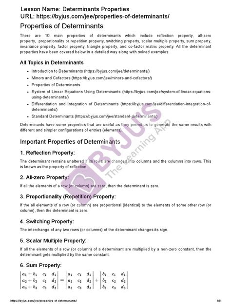 Properties Of Determinants All Topics In Determinants Pdf Determinant Mathematical Analysis