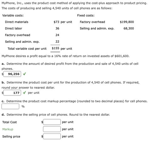 solved myphone inc uses the product cost method of