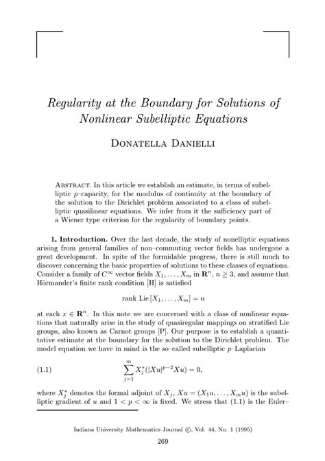 Pdf Regularity At The Boundary For Solutions Of Nonlinear Subelliptic Equations