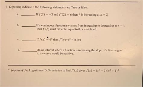 solved 1 2 points indicate if the following statements