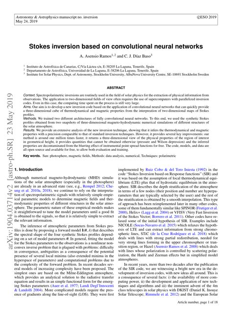 Pdf Stokes Inversion Based On Convolutional Neural Networks