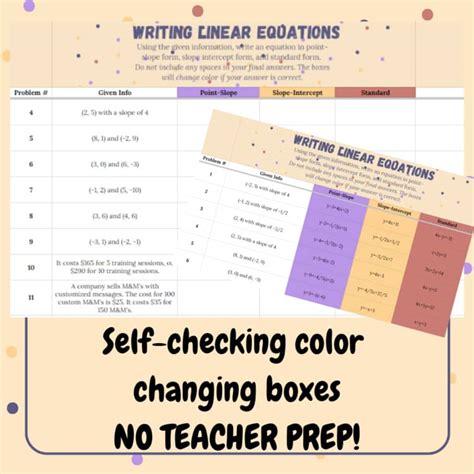 Writing Linear Equations Point Slope Slope Intercept Standard Form
