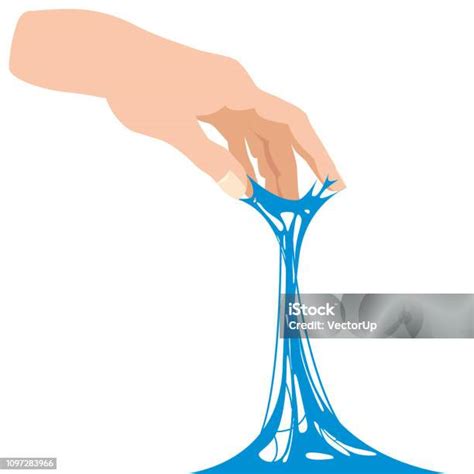 끈적끈적한 점액 손가락 화이트 배너 서식 파일 사이 손으로 붙어에 대 한 도달 접착제 젤리 물질은 끈 적 장력 탄성 인기 있는 어린이 S 감각 장난감 벡터 일러스트 절연