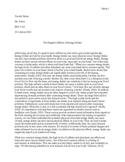 Agruementive Essay Final Yacelis Pabey Ms Davis Enc 1101 23 October 2023 The Negative Effects