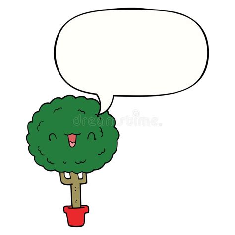 A Creative Cartoon Happy Tree And Speech Bubble Stock Vector