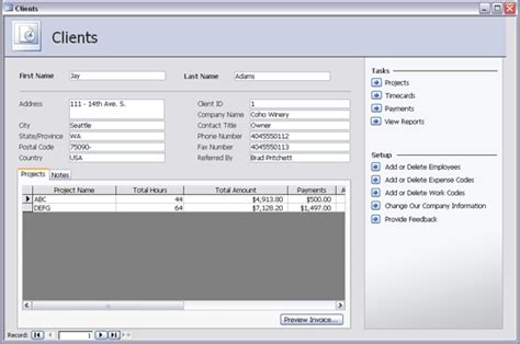 time and billing database template ms access templates