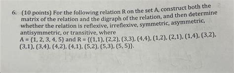 6 10 Points For The Following Relation R On The Chegg Com