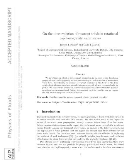 Pdf On The Time Evolution Of Resonant Triads In Rotational Capillary