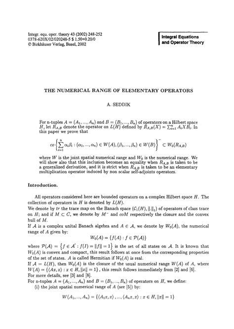 (PDF) The numerical range of elementary operators