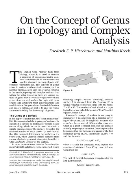Pdf On The Concept Of Genus In Topology And Complex Analysis