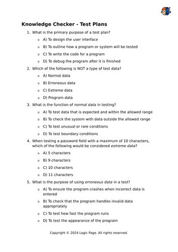 Gcse Computer Science Aqa Programming Test Plans Teaching Resources