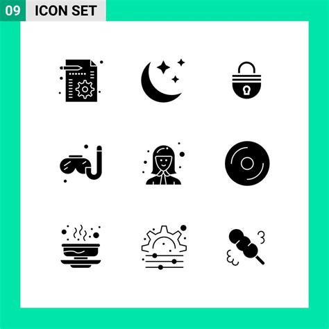 9 Universal Solid Glyphs Set For Web And Mobile Applications Female Worker Avatar Secure Hobby