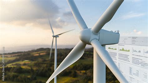 Modern Wind Turbine With A Detailed Energy Data Analytics Dashboard In