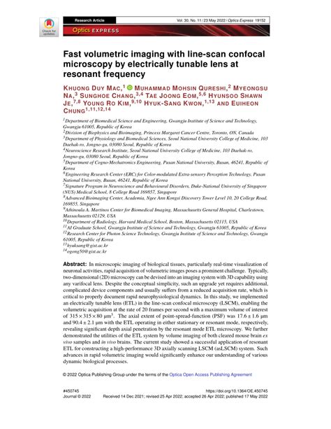 Pdf Fast Volumetric Imaging With Line Scan Confocal Microscopy By Electrically Tunable Lens At