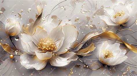 A White And Gold Flower Wallpaper With A White Background Generative Ai