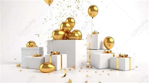 풍선과 흰색 상자가 포함된 황금 선물 세트의 몰입형 3d 렌더링 배경용 스톡 비디오 및 음악 음악 배경 풍선 배경 선물 3d 배경 이미지 Hd 음악 풍선 선물