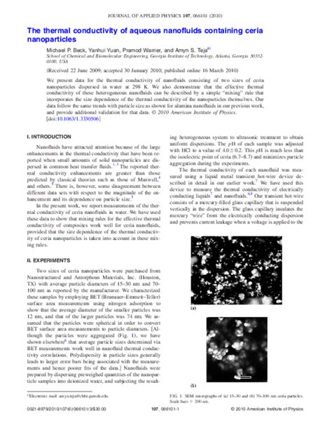 Pdf The Thermal Conductivity Of Aqueous Nanofluids Containing Ceria Nanoparticles