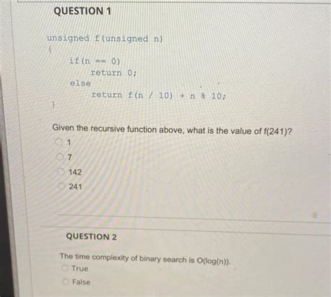 Solved If N0 Return 0 Else Return Fn10n÷10 Given